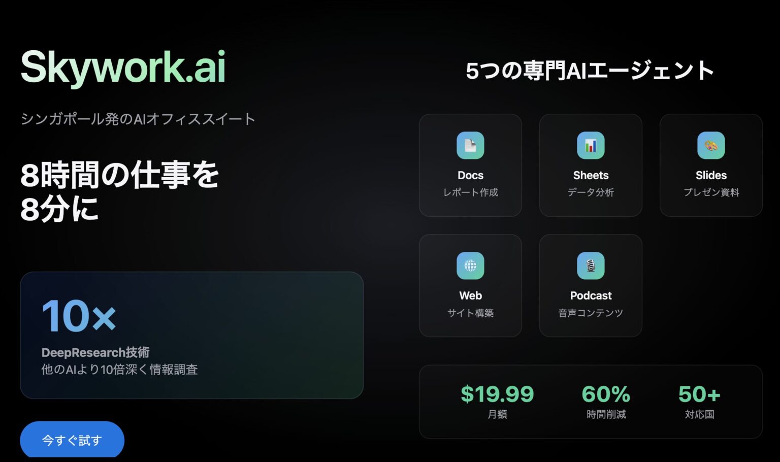 5つの専門AIエージェントを持つSkyworkとは？DeepResearchの性能、活用事例や比較を徹底レビュー！ | DeskrexAIリサーチ